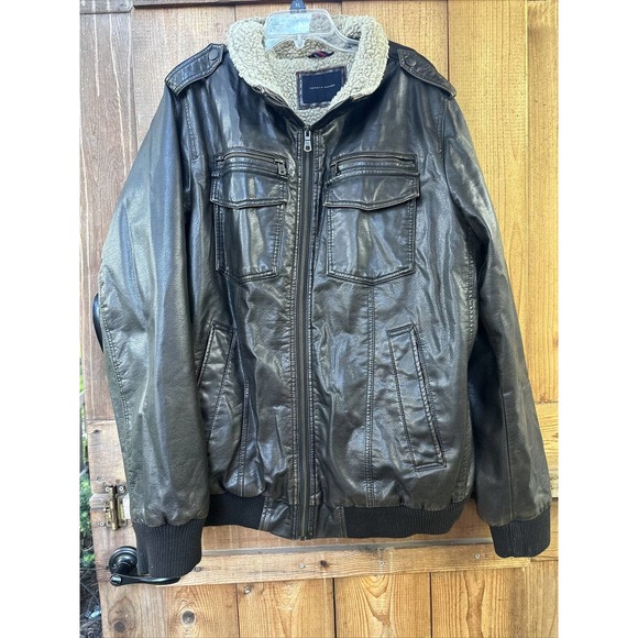 Tommy Hilfiger | Jackets & Coats | Mens Tommy Hilfiger Brown Faux Leather Zip Up Sherpa Lined ...